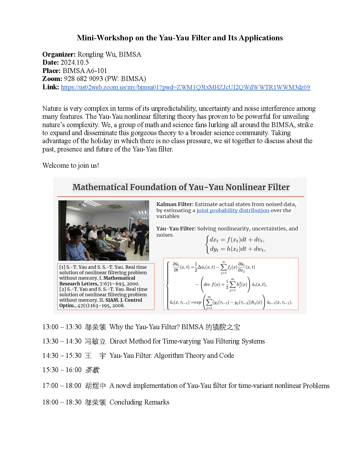 BIMSA - Mini-Workshop on the Yau-Yau Filter and Its Applications